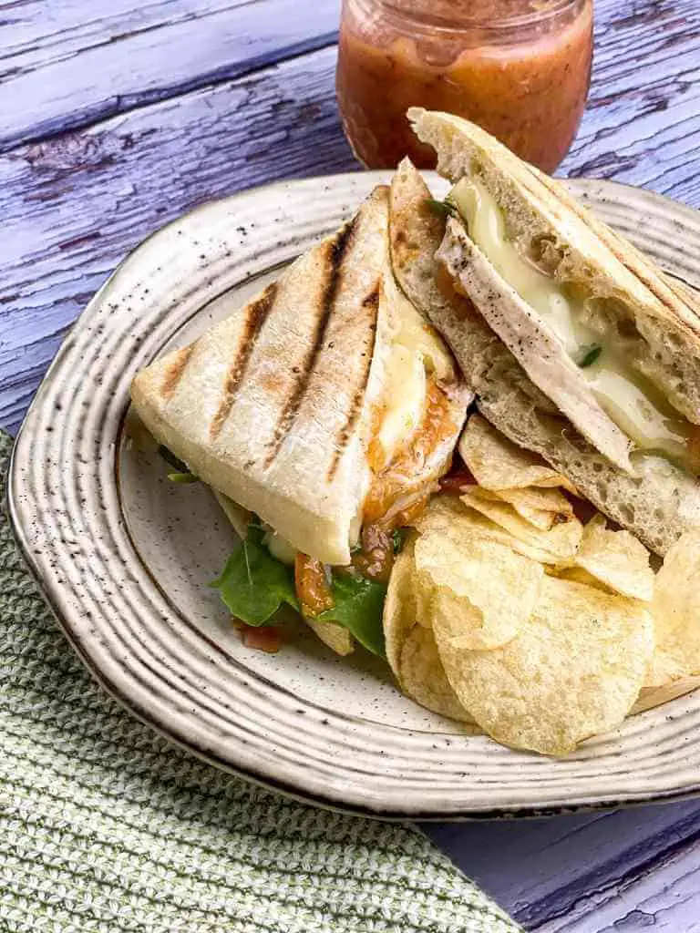 Easy Chicken & Brie Panini with Spicy Peach Compote - Tiny Kitchen Divas