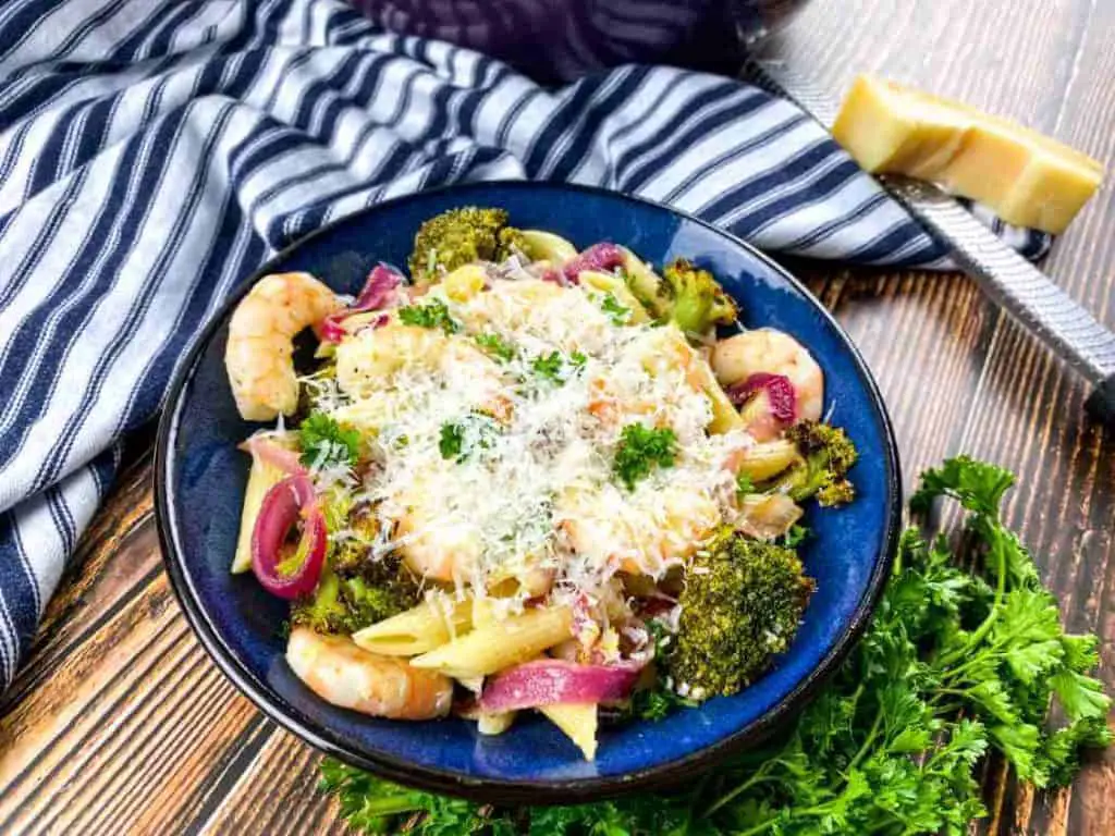 Lemony Roasted Shrimp Penne Pasta - Tiny Kitchen Divas